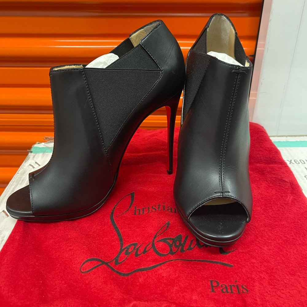 Christian Louboutin Black Peep Toe Ankle Boots - Gem